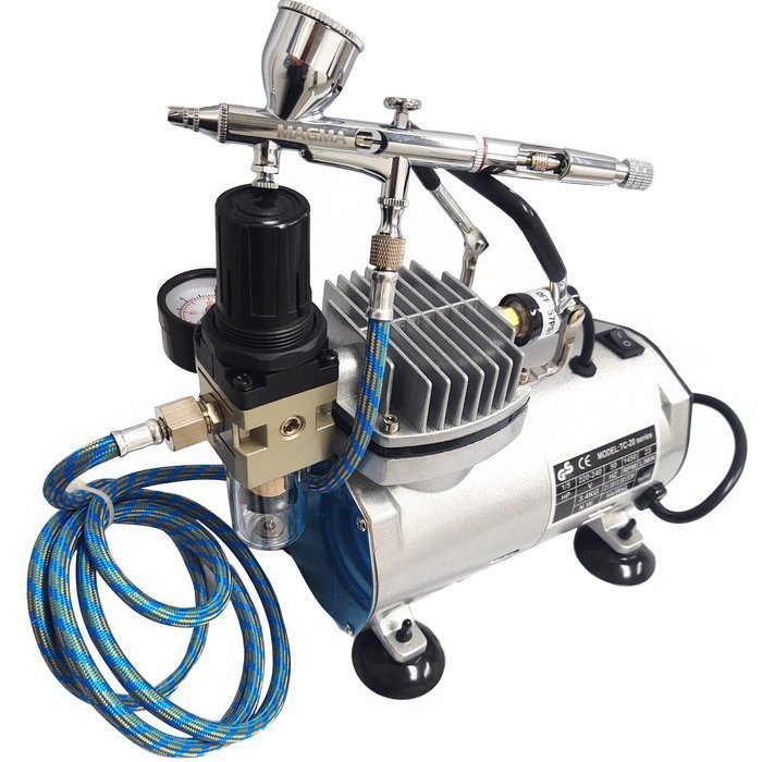 AEROGRAF AB180 AB-180 AB 180 3 DYSZE + MINI KOMPRESOR 4BAR NOWY VAT DO AEROGRAFII SPRĘŻARKA AIR ...